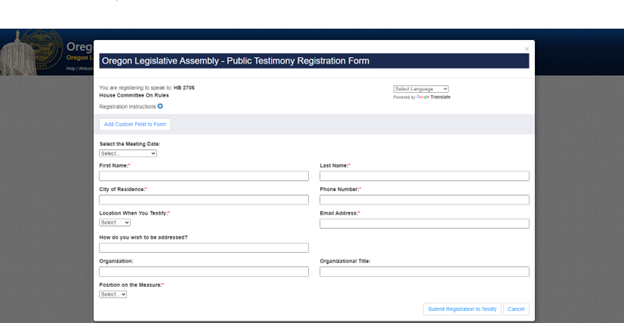 OLIS Help how-to-testify